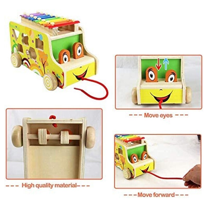 Wooden Toys Pull Bus for Kids with Music Keyboard Xylophone Shape ...