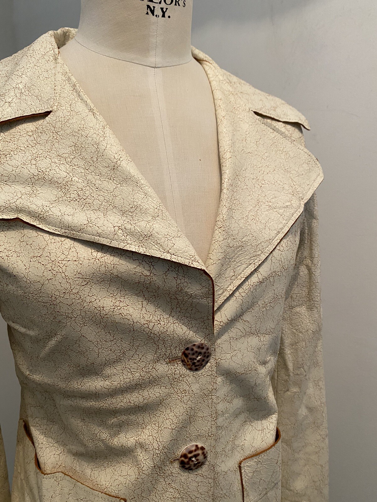 NWT BURNING TORCH White Leather Jacket SZ P XS Crackle Trench Coat ...