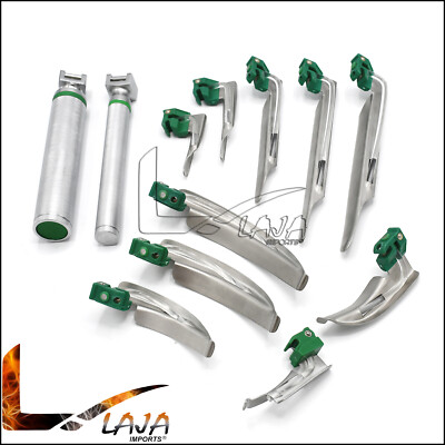 Set Of 12 Fiber Optic Mac Miller Laryngoscope Blade 2 Handle Intubation ...
