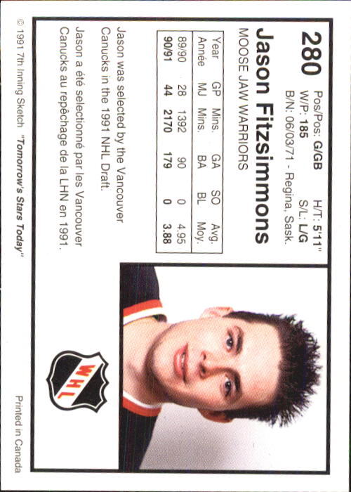 1991-92 7th Innning Sketch WHL #280 Jason Fitzsimmons | eBay