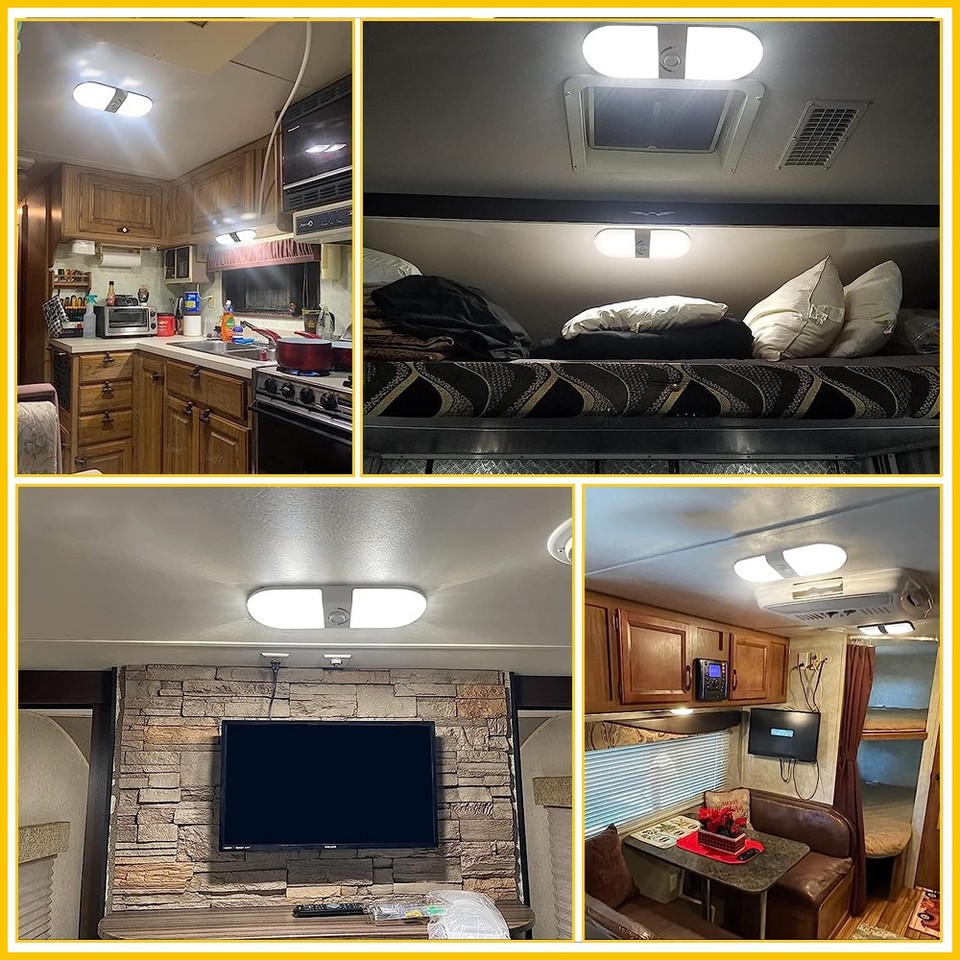3 Color Camper Dimmable RV Ceiling Double Light Dome Camper Trailer ...