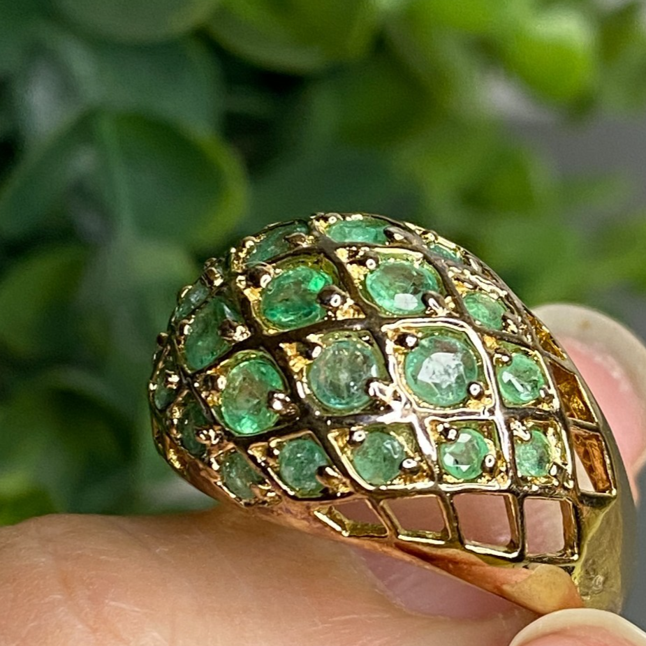 Ross-Simons Real Emerald Cluster Dome Ring Sz 9 Gold Vermeil Sterling ...