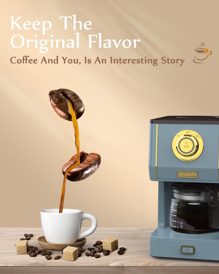 Coffee Maker, 5 Cup Coffee Pot with Three Brewing Modes, Retro Coffee ...