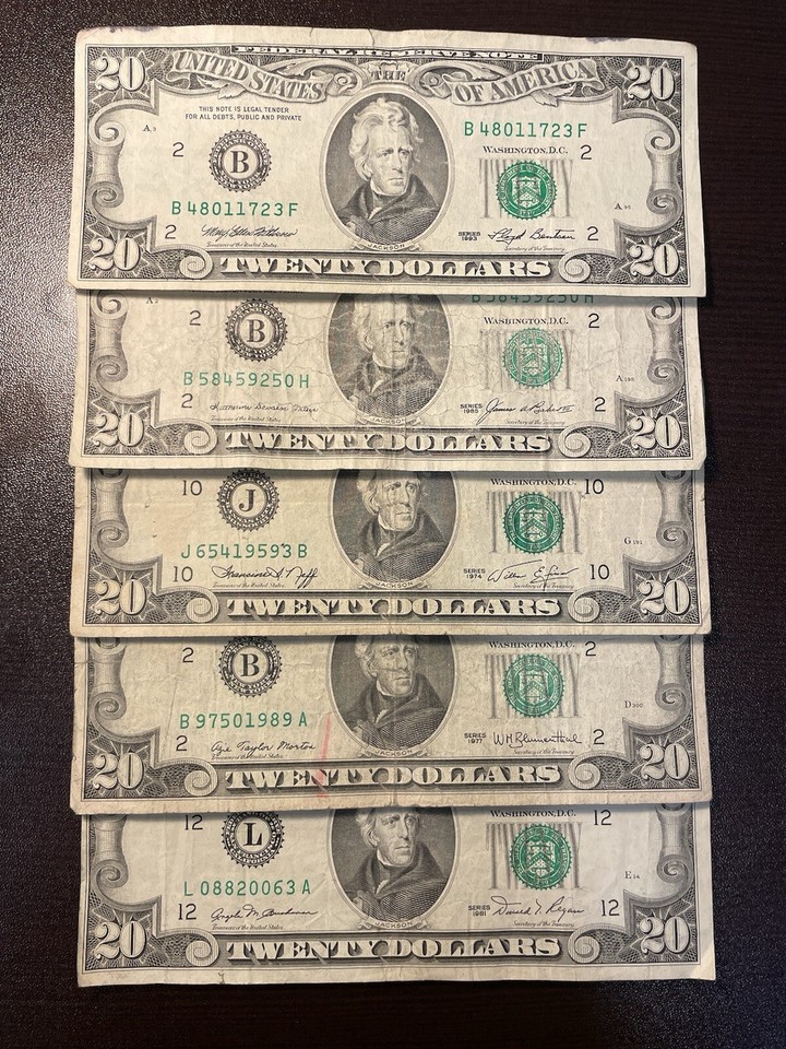 Lot of (5) Old USA $20 Twenty Dollar Bill Vintage Small Face Notes | eBay