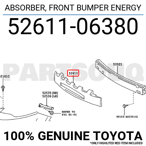 5261106380 Genuine Toyota ABSORBER, FR BUMPER 52611-06380 | eBay