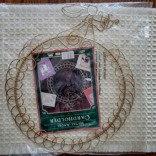 Vtg Giftco Gold Tone Wire Wreath Christmas Holiday Card Holder Angel ...