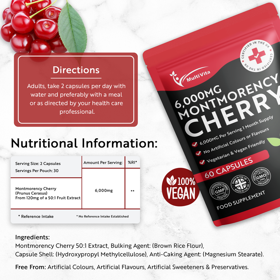 Cherry Supplement 6000mg - 60 Capsules Montmorency Antioxidant High ...