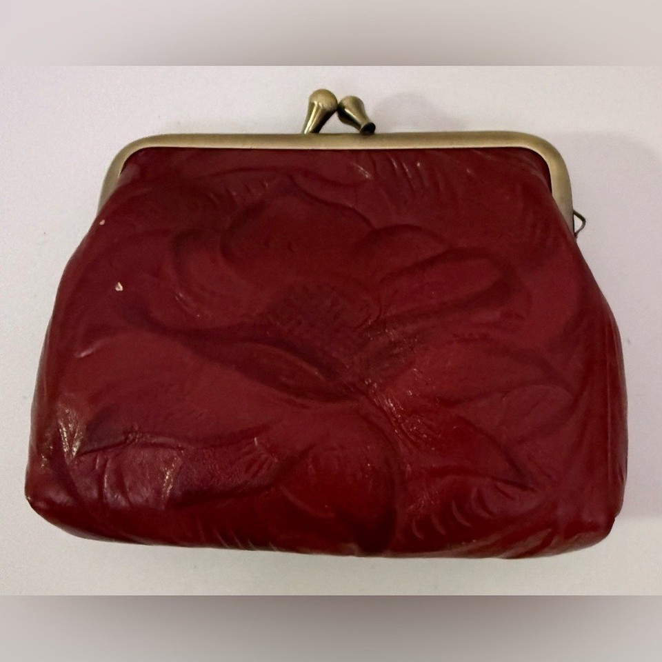 Patricia Nash Ruby Red Leather Coin Credit Card Kiss Lock Wallet Purse ...
