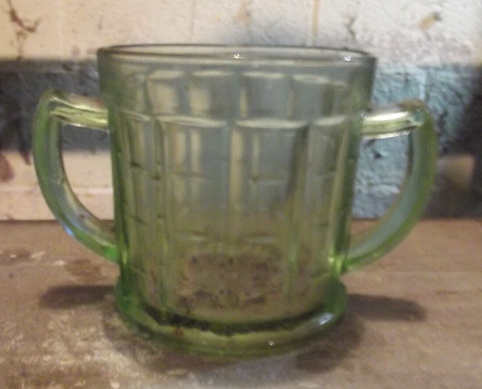 Hazel Attlas Colonial Block uranium green depression glass sugar bowl ...