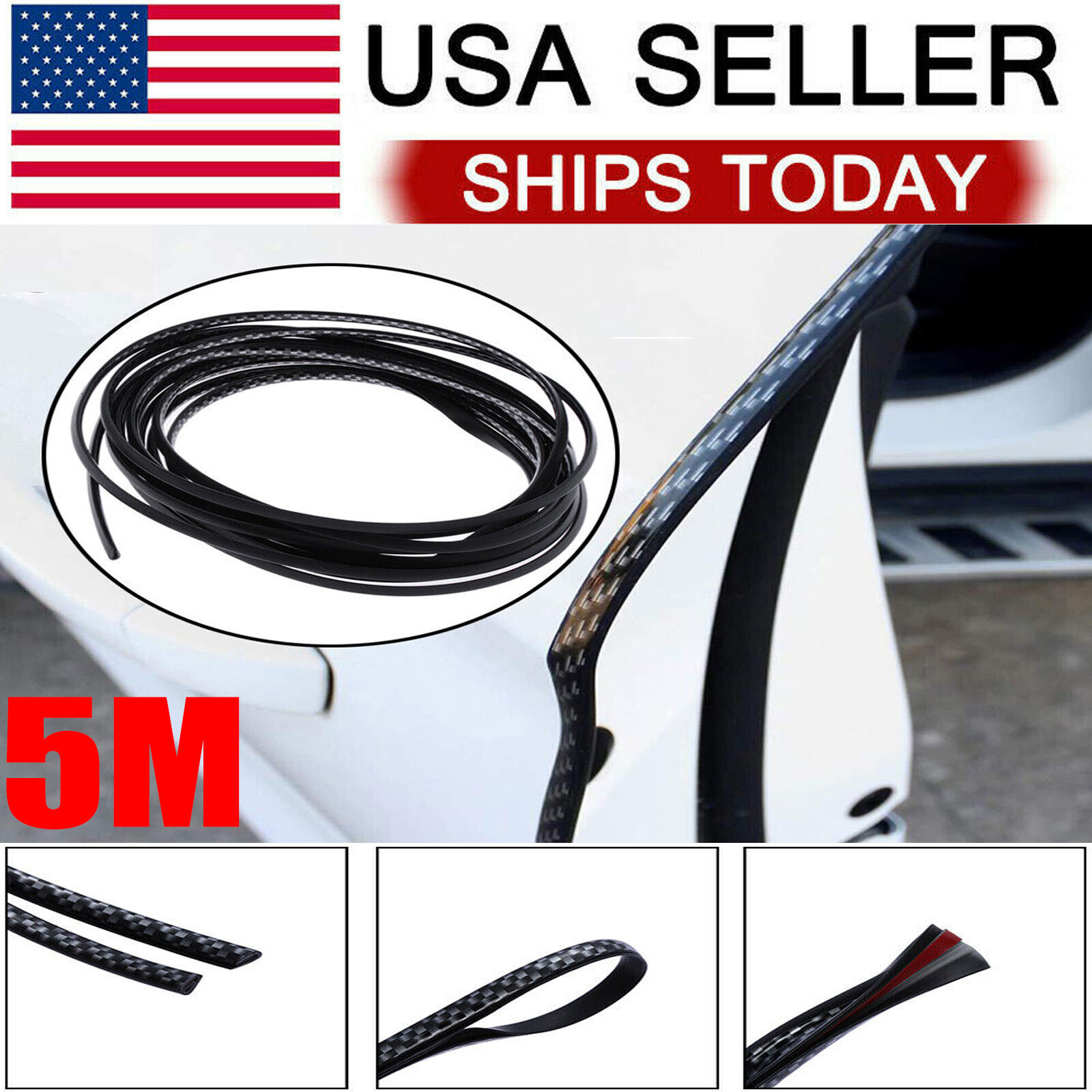 5M Carbon Fiber Car Door Moulding Scratch Protector Strip Edge Guard ...