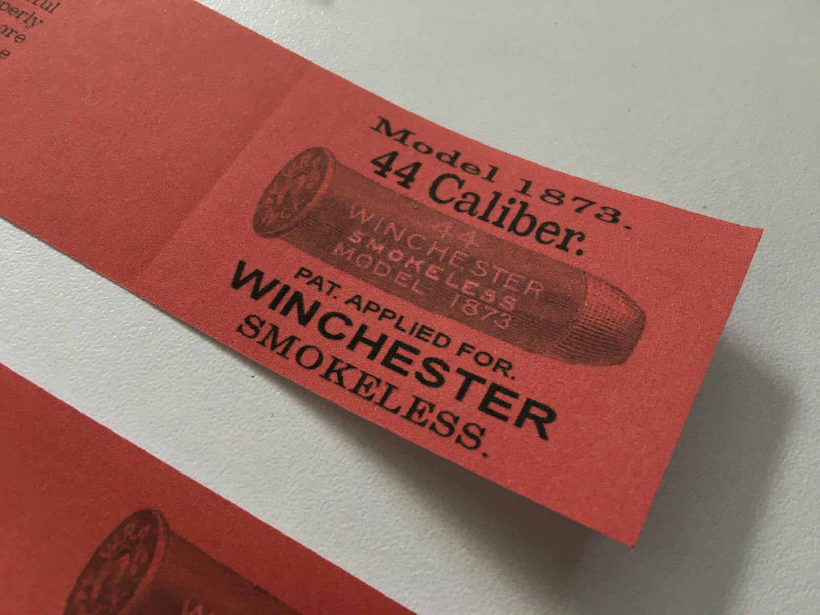 Winchester Rifle Model 1873 Red LABEL STICKER 44 Cal ammo box 50 ...