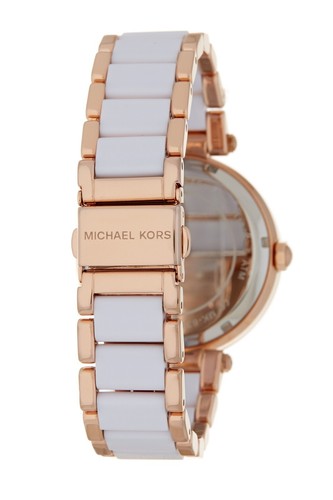 MICHAEL KORS MK6365 Parker Rose-Gold White MK Logo Dial 39mm Ladies ...