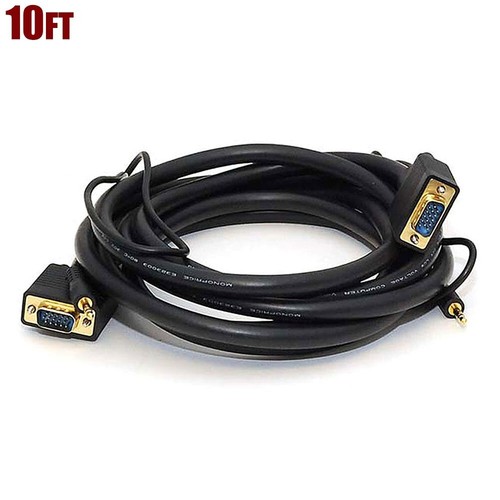 10FT SVGA VGA 15-Pin PC Monitor Video Cable & 3.5mm Stereo Audio Male ...