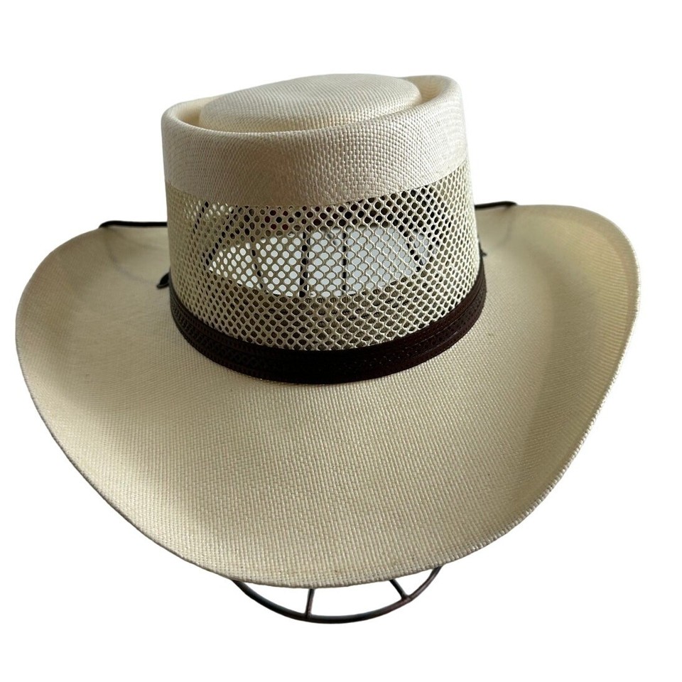 American Hat Makers Cream Panama Straw Hat Gambler Western Style with ...