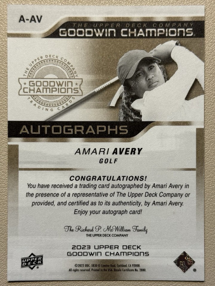 2023 Upper Deck Goodwin Champions - Amari Avery Rookie Auto - # A-AV ...