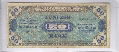1944 50 Fifty Funfzig Mark Allied Military Currency Note Occupied ...