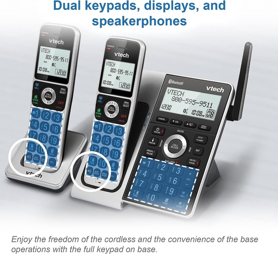 VTech Cordless Home Phone Answering System Bluetooth Call Block 3 ...
