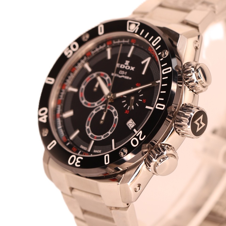 New Edox Chronoffshore-1 Chronograph Steel Black Dial Quartz Men Watch ...