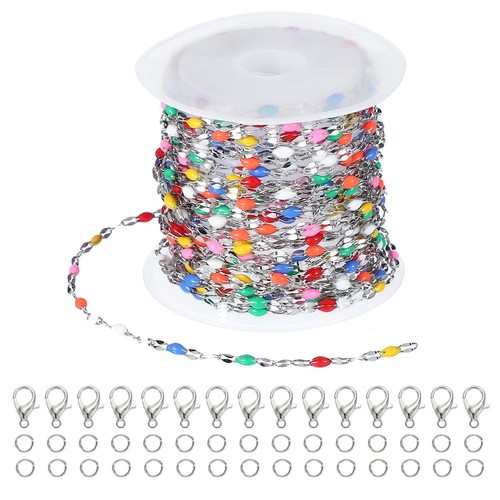 Jewelry Chain, 16Ft 2mm Multicolor Enamel Chains, Silver/Multicolor ...