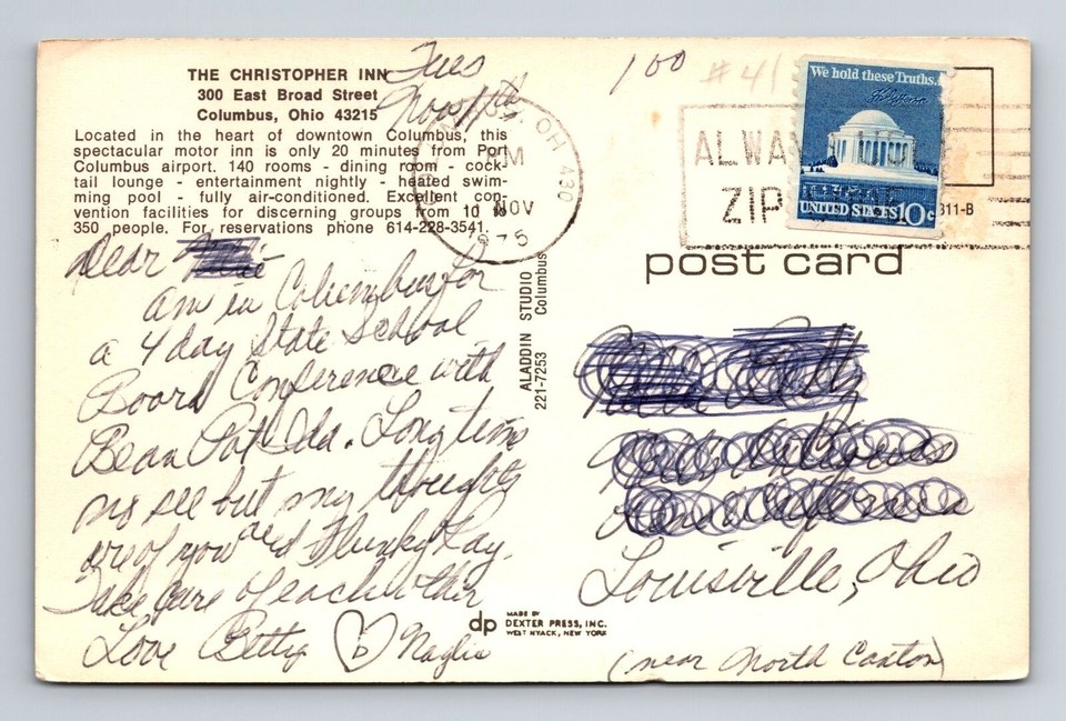 Columbus OH-Ohio, Christopher Inn, Advertising, c1975 Vintage Postcard ...