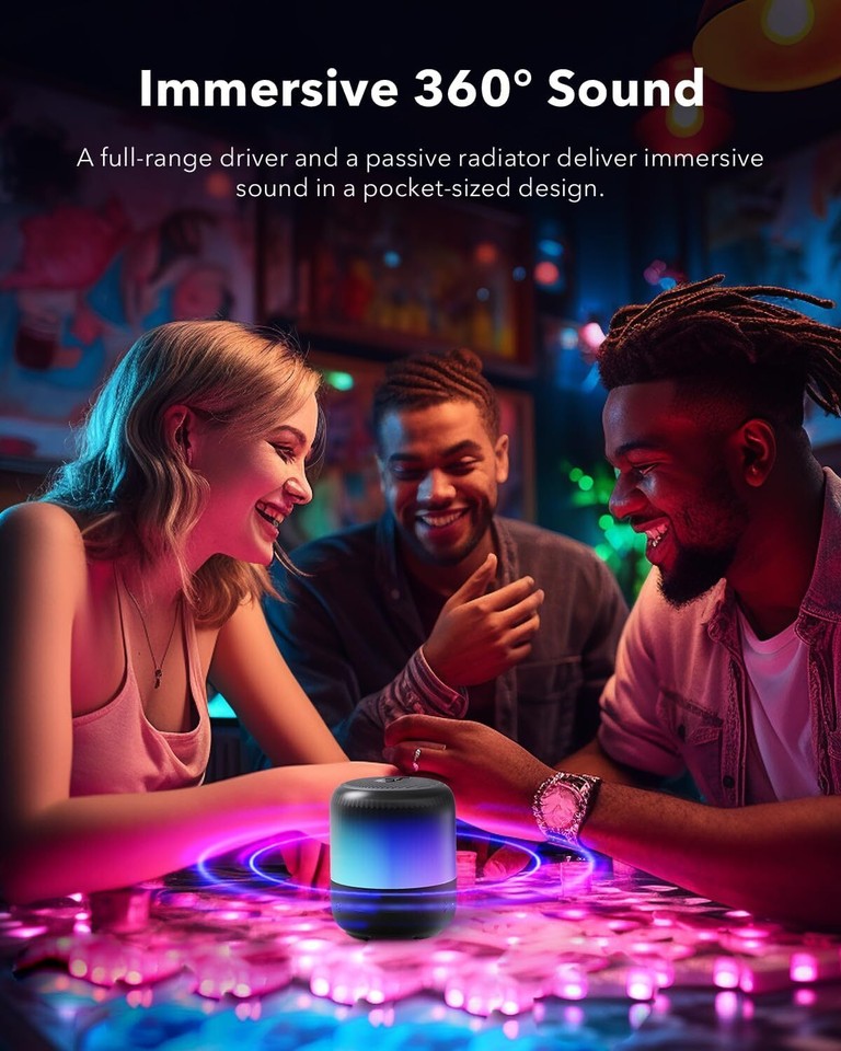 Soundcore Glow Mini Portable Speaker 360° Dynamic Sound Customizable ...