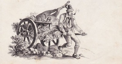 Builder Cow Cart Cow Farmer Cart Drawing Zeichung Leifer 1850 | eBay