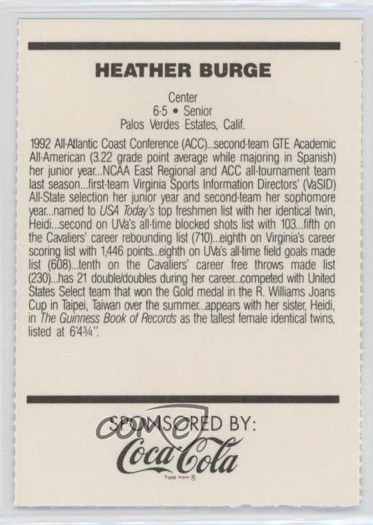 1992-93 Virginia Cavaliers Team Issue Heather Burge | eBay