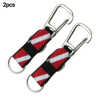 2pcs Scuba Diving Split Ring Connector with Clip and Dive Flag Webbing ...