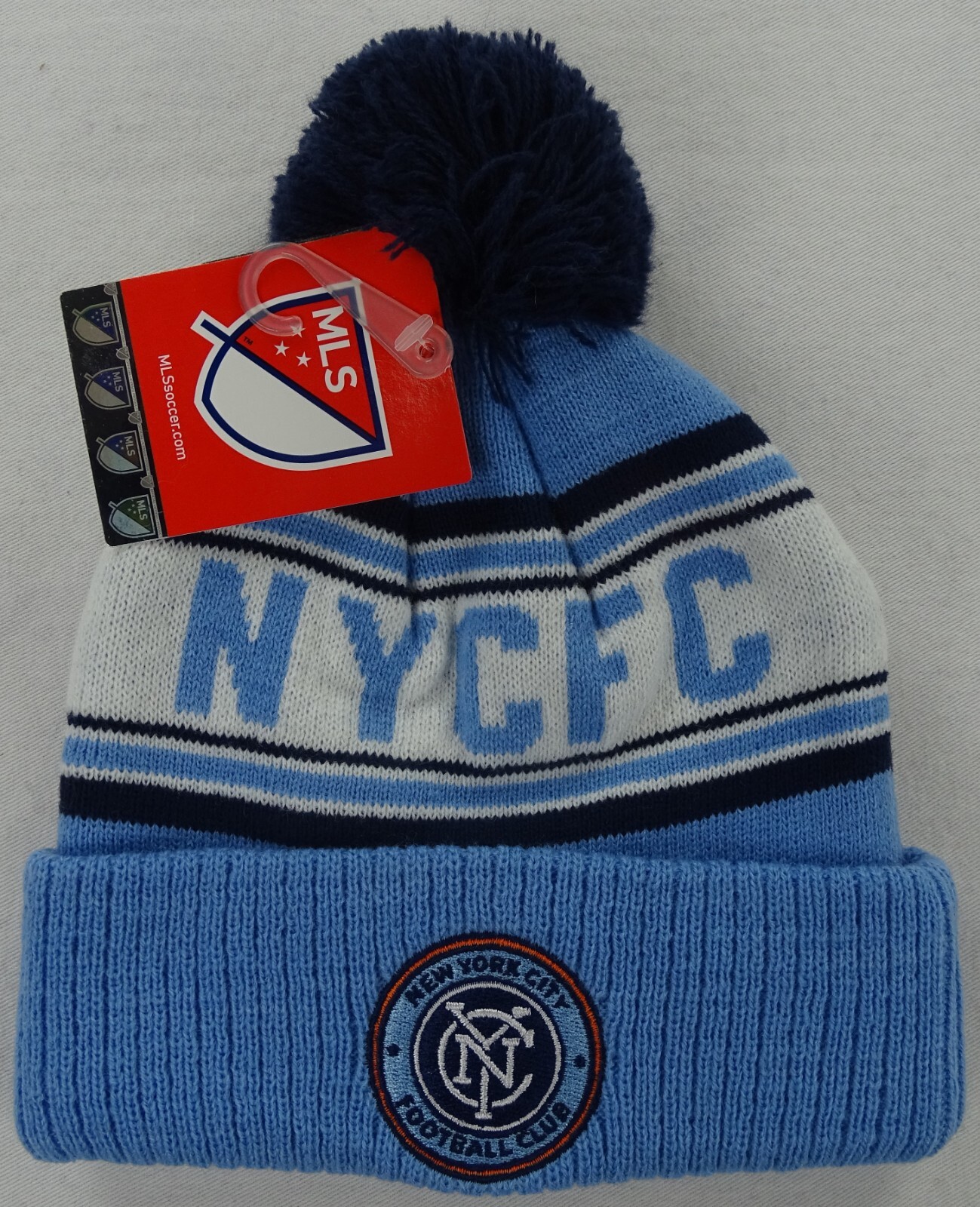 New York City FC MLS Adidas Youth Cuffed Pom Knit Beanie Hat | eBay