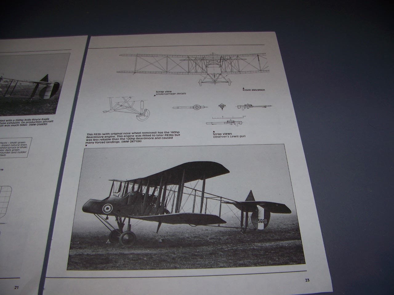 VINTAGE..RAF FE2B AIRCRAFT ...3-VIEWS/SPECS/DETAILS/STRUCTURE..RARE ...