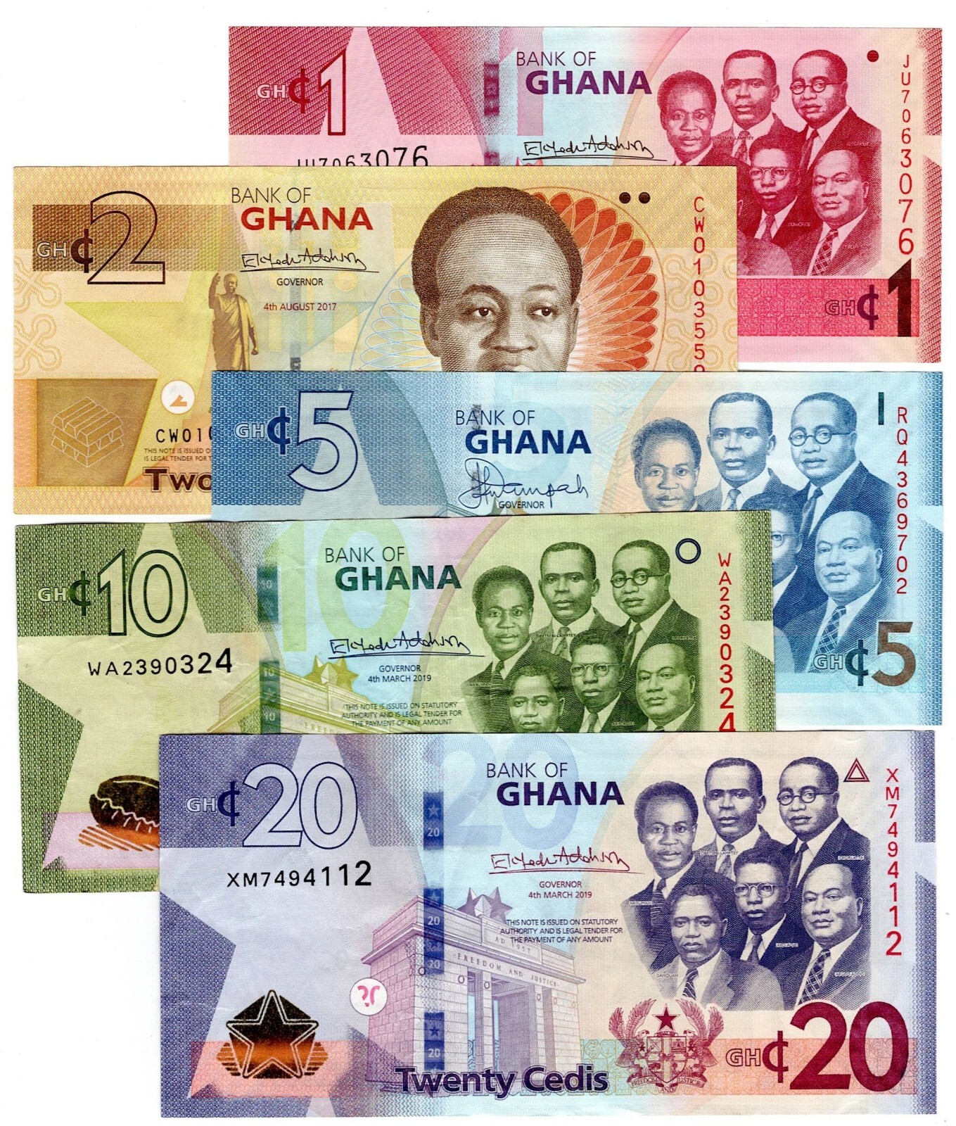LOT OF FIVE 2017-19 GHANA 1-20 CEDIS NOTES - p37-40 VF/XF | eBay