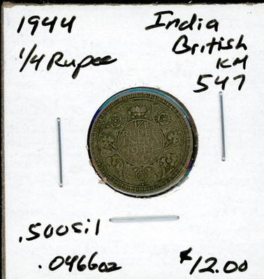 INDIA BRITISH 1944 1/4 RUPEE SILVER COIN - KM# 547 - AS SHOWN | eBay