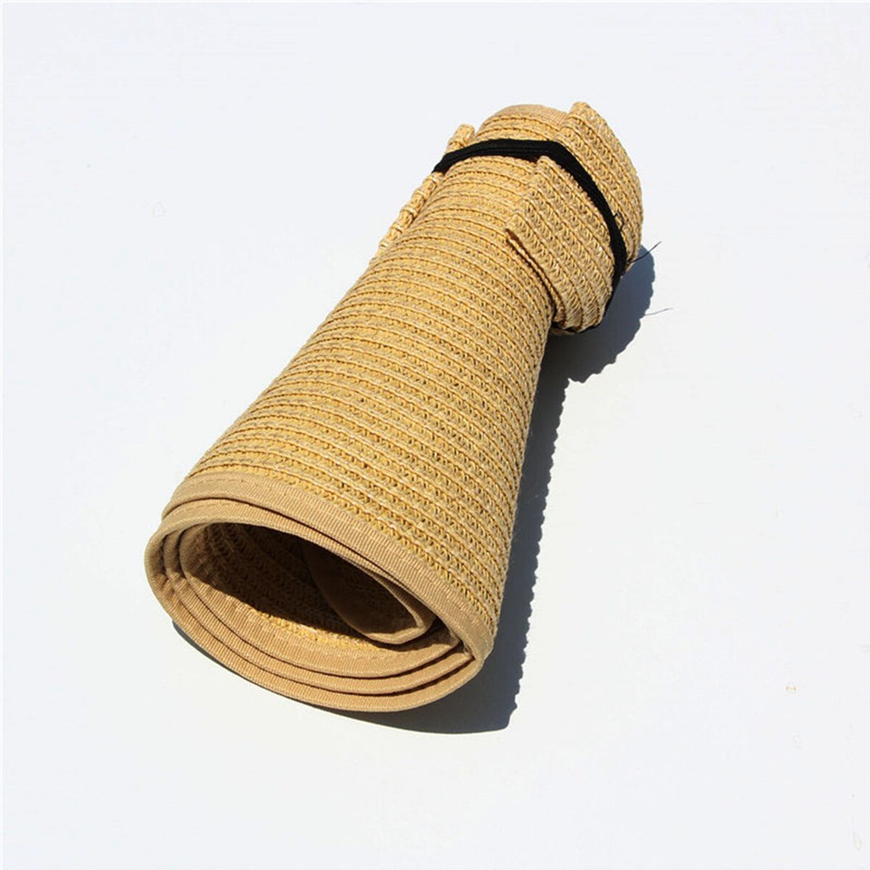 Roll Up Sun Visor Wide Brim Straw Hat Summer Foldable UV Protection Cap ...