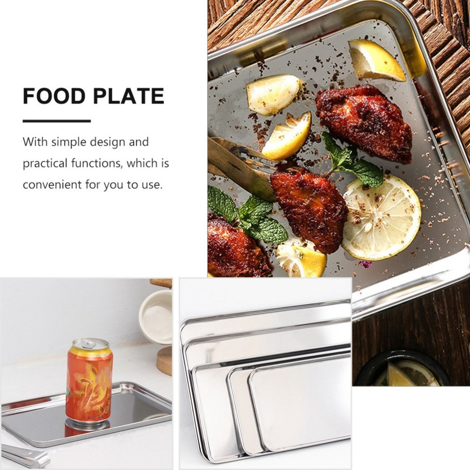 1Pc Stainless Steel Flat Bottom Tray Food Display Storage Plate Tray ...