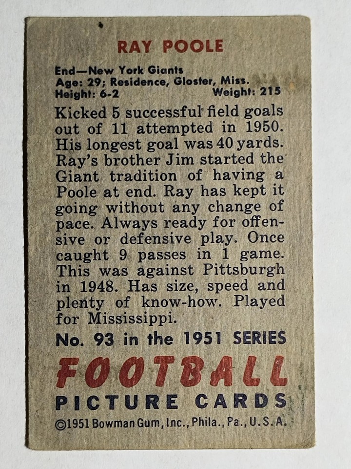1951 Bowman #93 Ray Poole (VGEX) | eBay