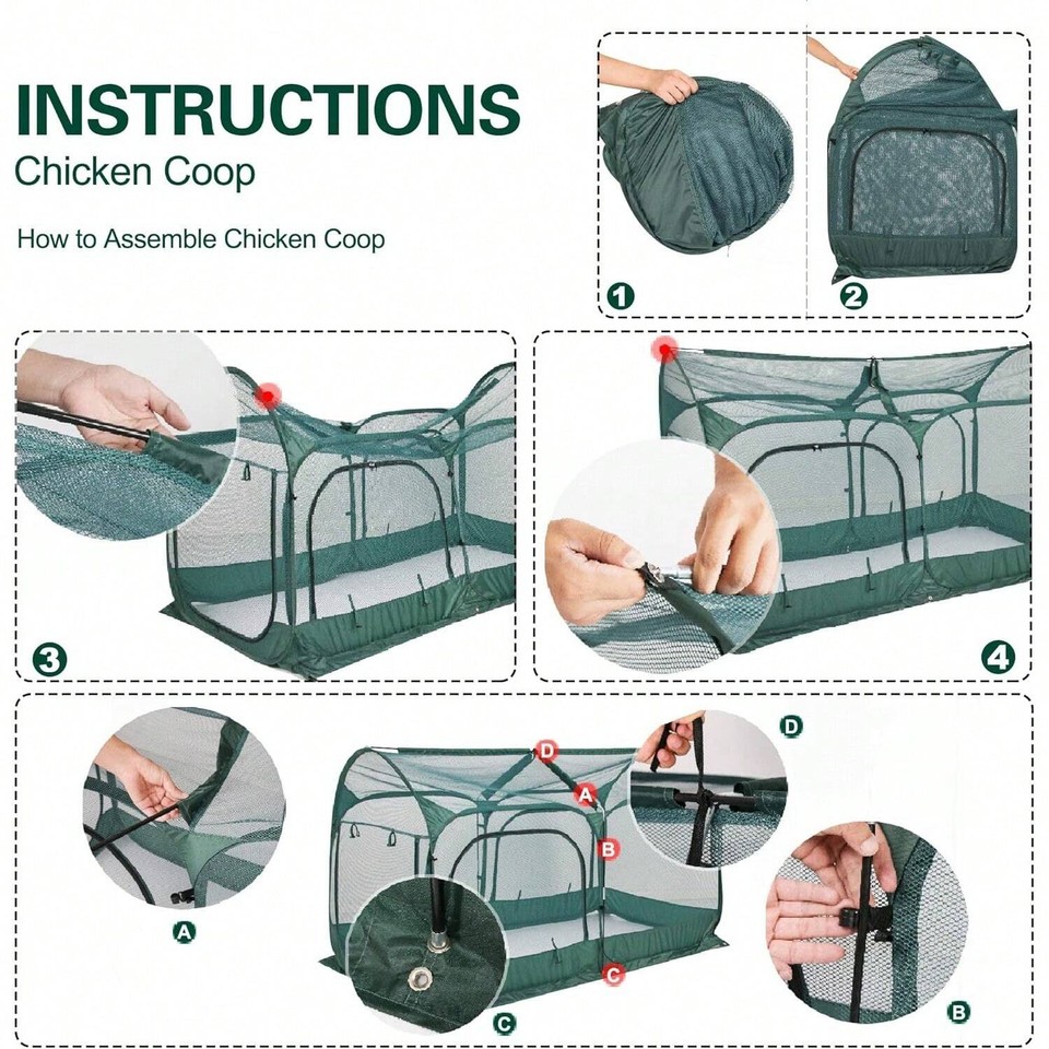 Portable Chicken Run Large Pop-Up Chicken Pen For Small Animals Outdoor ...