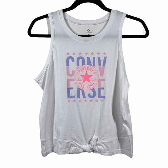 Converse Tank Top Juniors Extra Large White Pink Knot Crew Neck Cotton ...