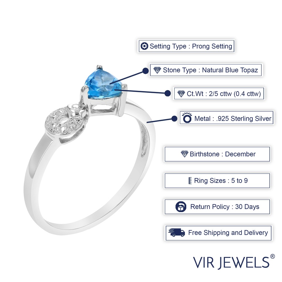 2/5 cttw Blue Topaz Ring .925 Sterling Silver with Rhodium Plating ...