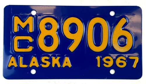 Vintage 1967 Alaska Motorcycle License Plate MC 8906 Man Cave Garage ...