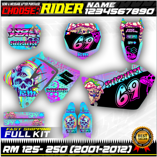 Suzuki RM 125 250 (2001-2012) kit graphics decals stickers wrap decal ...
