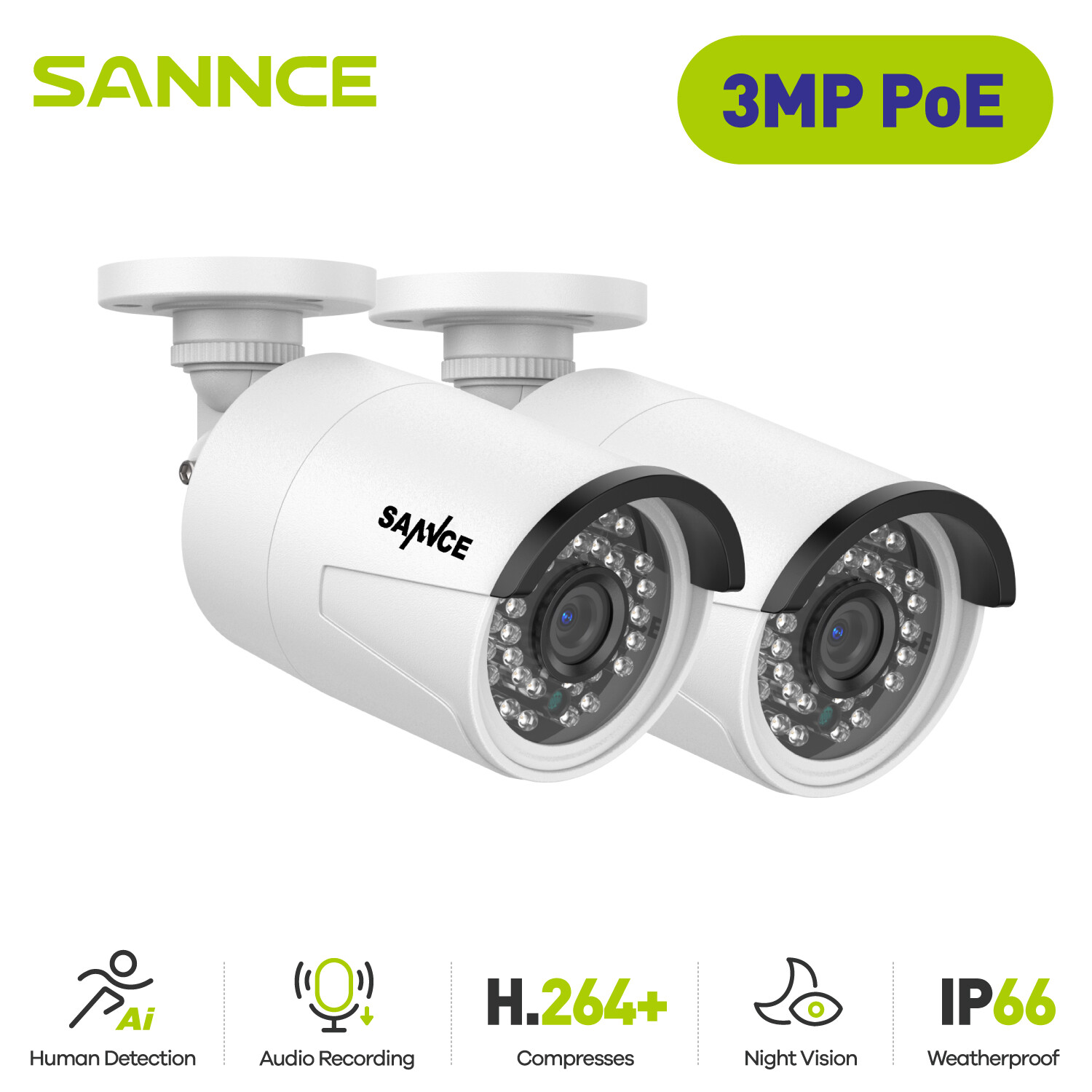 SANNCE 3MP CCTV Camera System Security 8MP 4K 8CH POE IP NVR AI Human ...