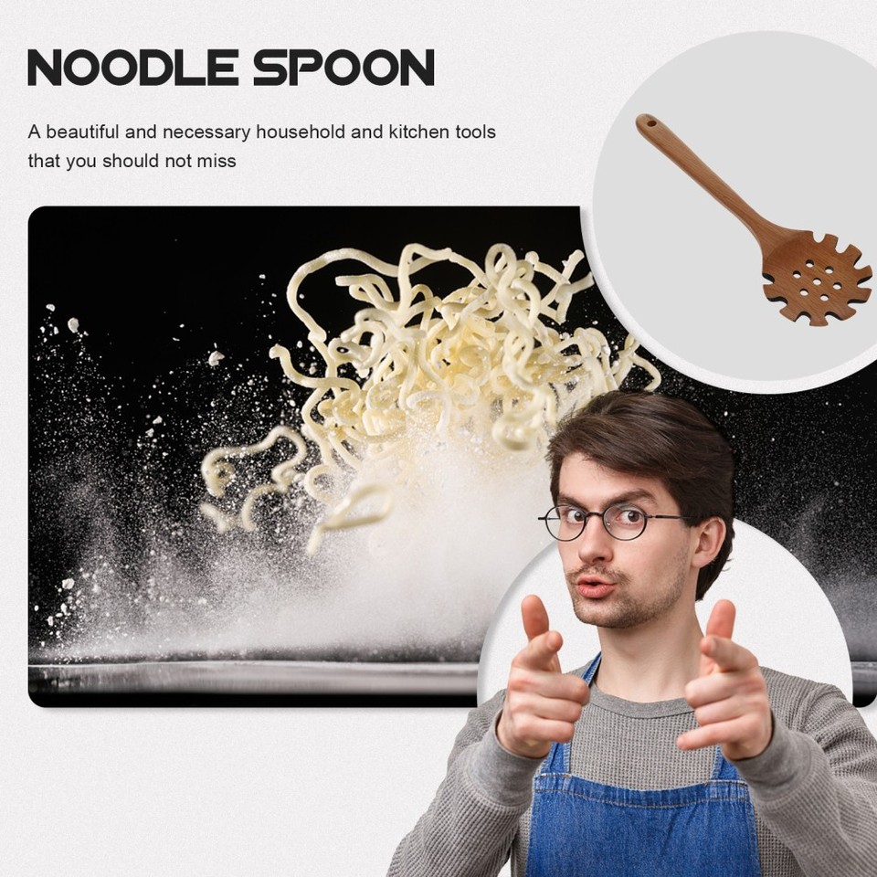 Beech Portable Noodle Spoon Colander Spaghetti Server Kitchen Utensil ...