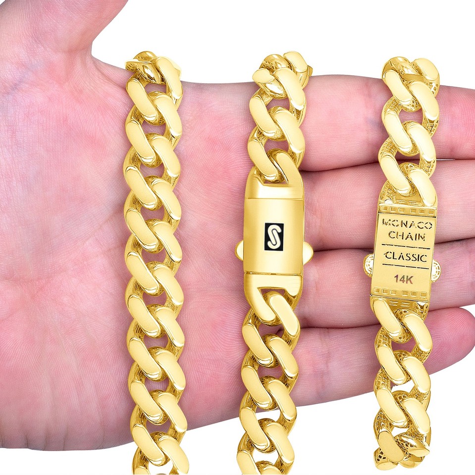 14k Yellow Gold Royal Monaco Miami Cuban Link 15mm Chain Mens Curb ...