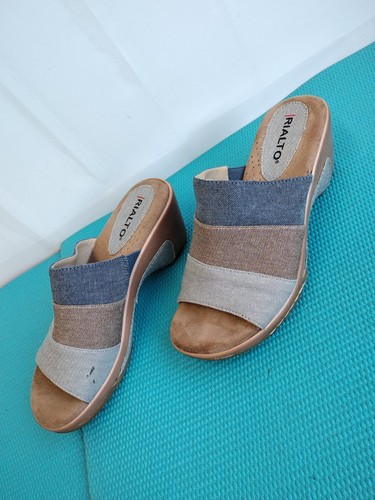 Rialto Vobbia Comfort Clog Mule Open Toe Slide Sandals Denim Blue Band ...
