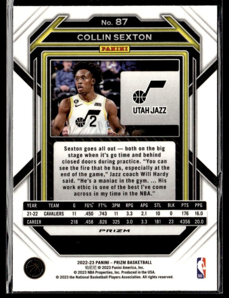 2022-23 Panini Prizm #87 Collin Sexton Prizms Silver Basketball Card ...