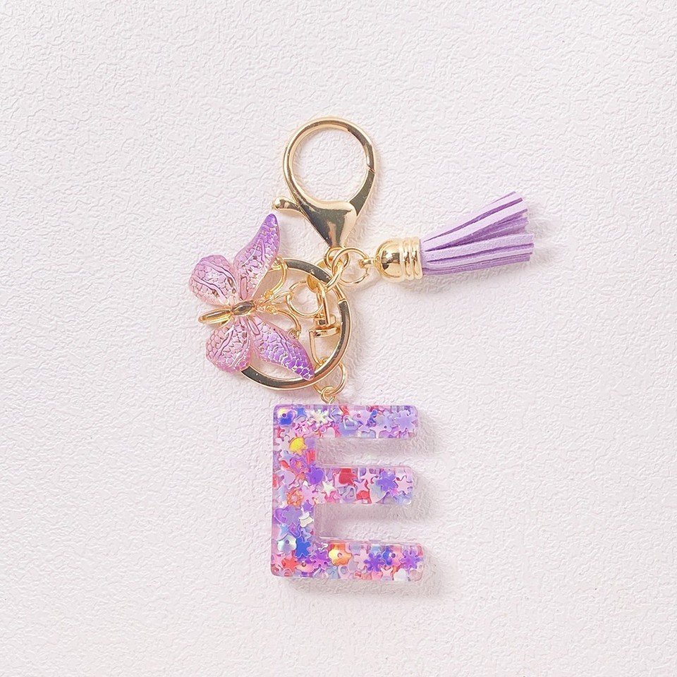 Purple Letter Keychain with Butterfly Drop Pendant for Keychains and ...