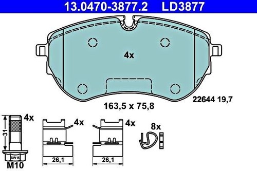 ATE Disc Brake Pad Set For VW Amarok Platform/Chassis 10-16 2H6698151A ...