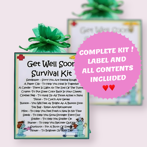 Get Well Soon Survival Kit ~ Fun Novelty Gift & Greetings Card | Get ...