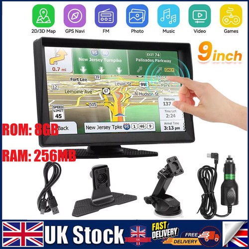9INCH Car Truck Sat Nav GPS Navigation 8GB UK Free Lifetime Maps Touch ...