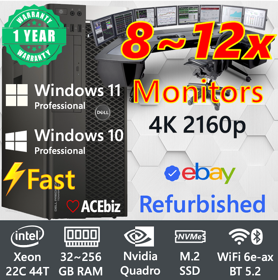 Dell Trading Computer up to 8~12x 4K Monitor 22 Core Xeon SSD Windows ...